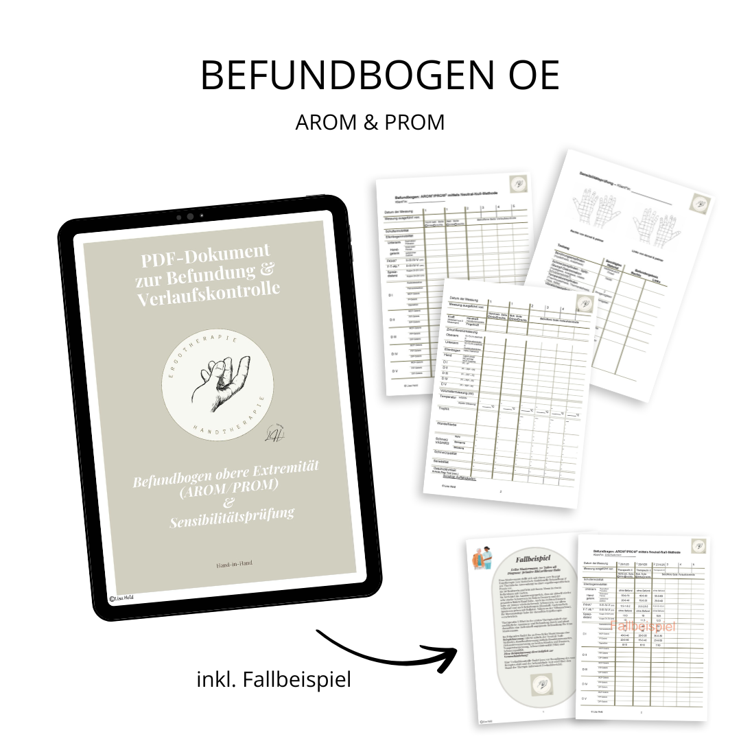 Befundbogen obere Extremität (AROM/PROM) & Sensibilitätsprüfung (digit ...
